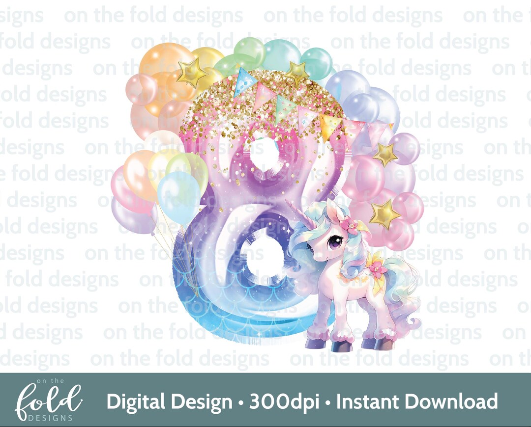 Unicorn Balloon 8th Birthday Number Eight Watercolor Clipart 8 Pastel ...