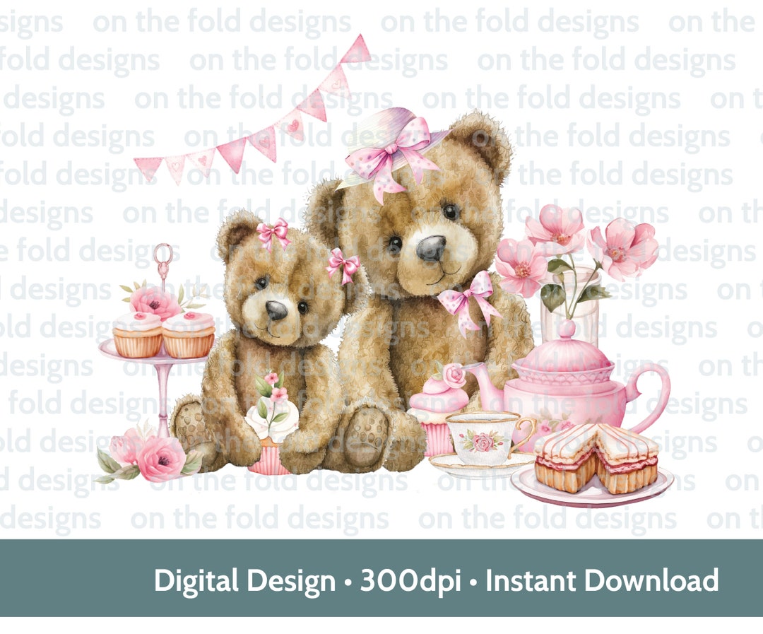 Teddy Bear Afternoon Tea Clipart PNG Mothers Day Sublimation UV DTF ...