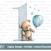 Teddy Bear, Number 1, Balloons, 1st Birthday, Clipart, Sublimation. PNG ...