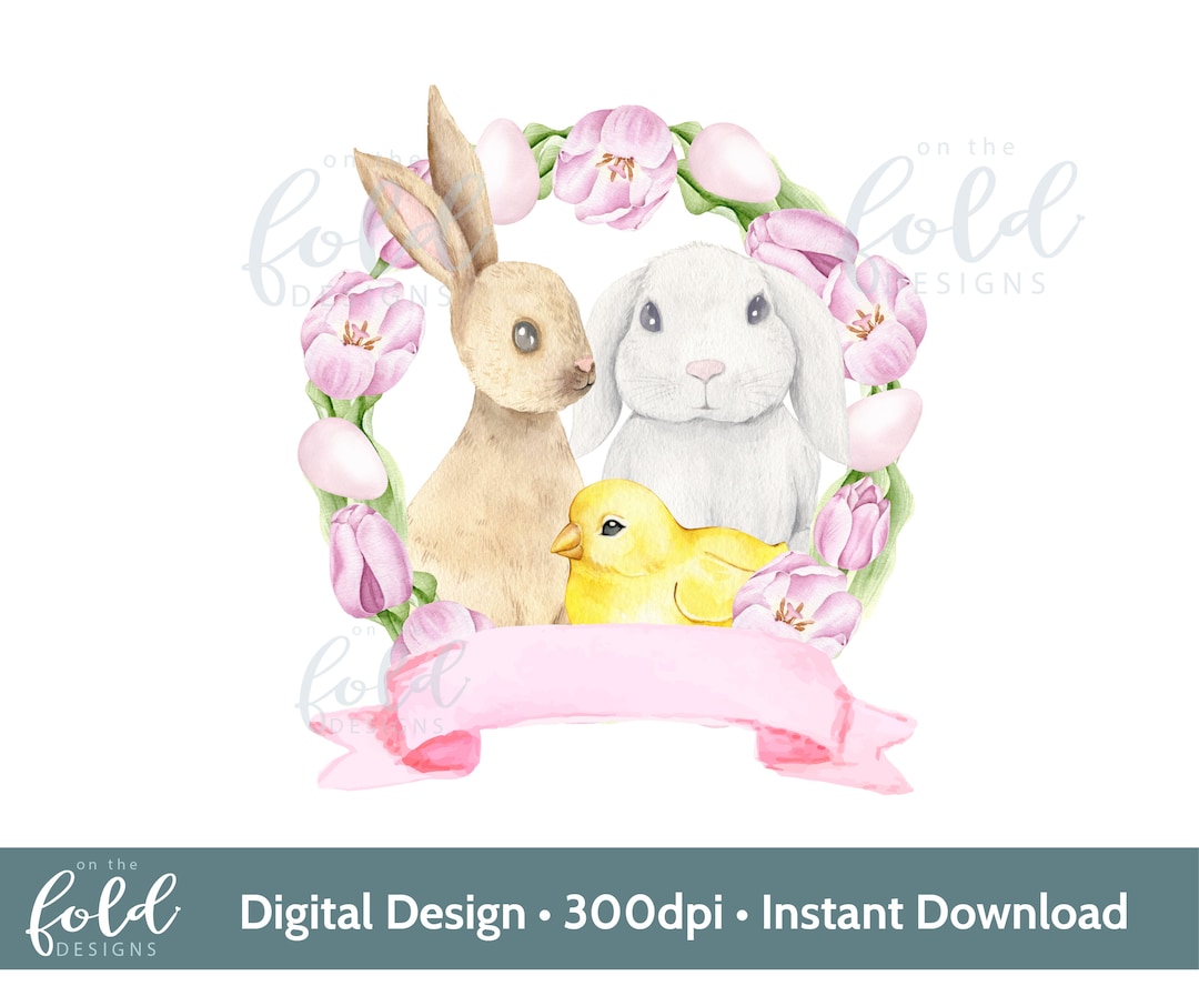 Easter Bunnies & Chick Watercolour PNG Instant Digital Clipart Download ...
