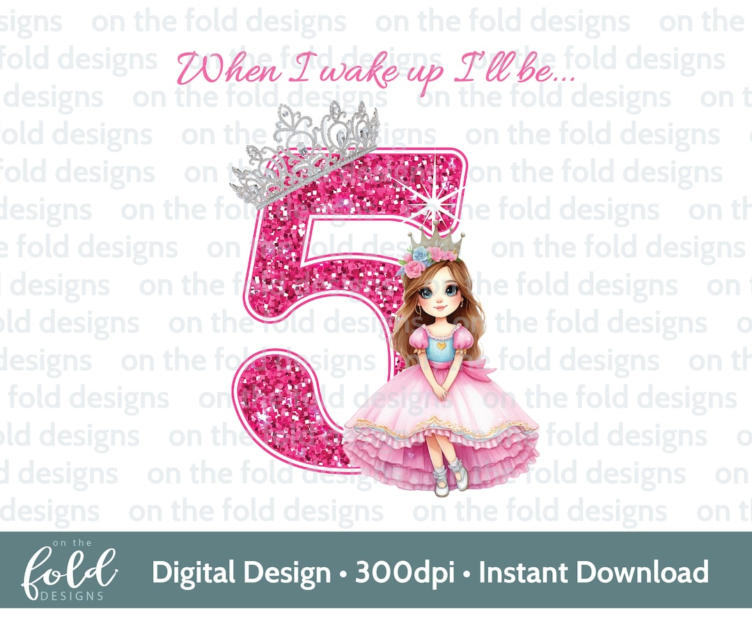 Princess 5th Birthday, Pink Clipart PNG Glitter Girl Print Tiara ...
