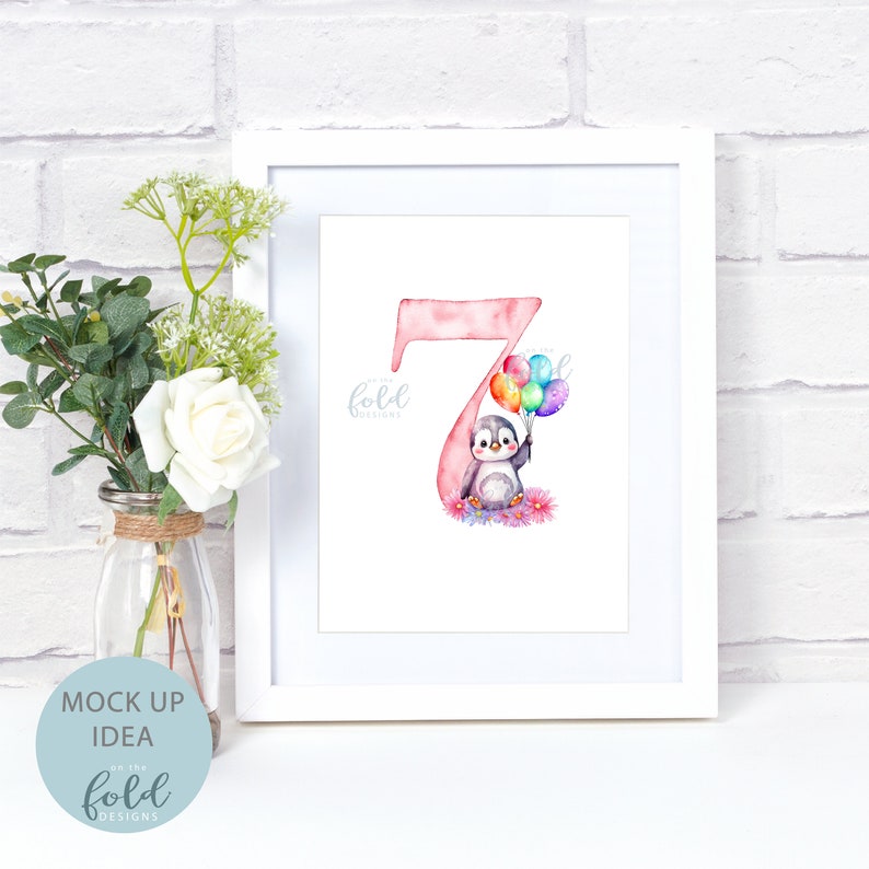 Penguin Number Seven 7th Birthday Design Flowers and - Etsy