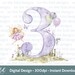 Fairy 3rd Birthday Clipart Magical Purple Number Three, Watercolor ...