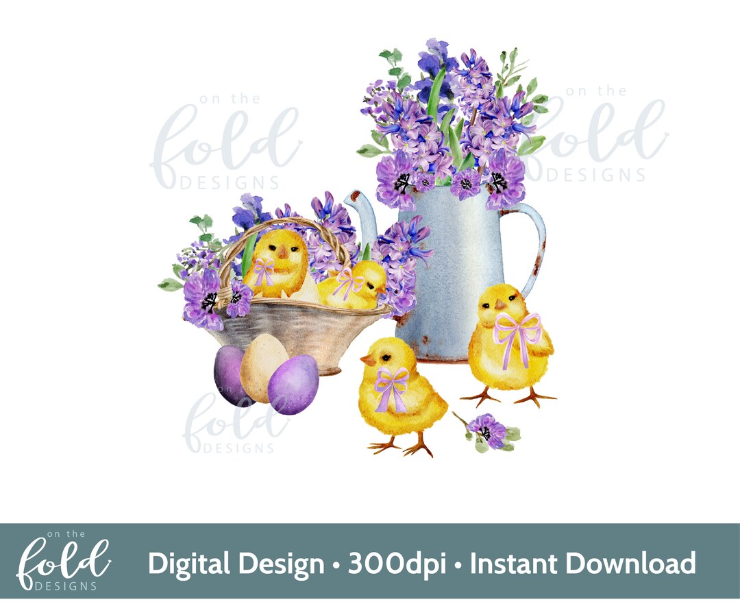 Easter Clipart, Spring Chicks, Floral Basket, Watering Can, Lilac ...