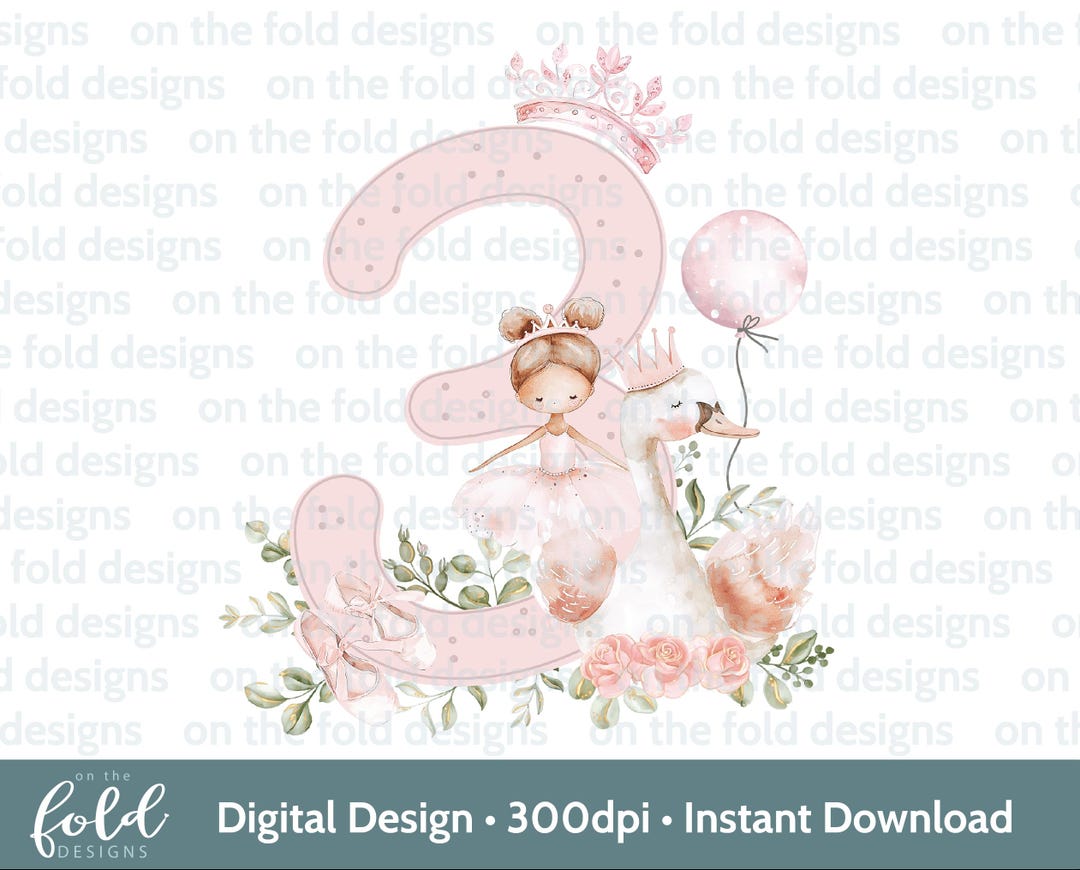 3rd Birthday Ballerina Swan Clipart: Pink Princess PNG (digital ...