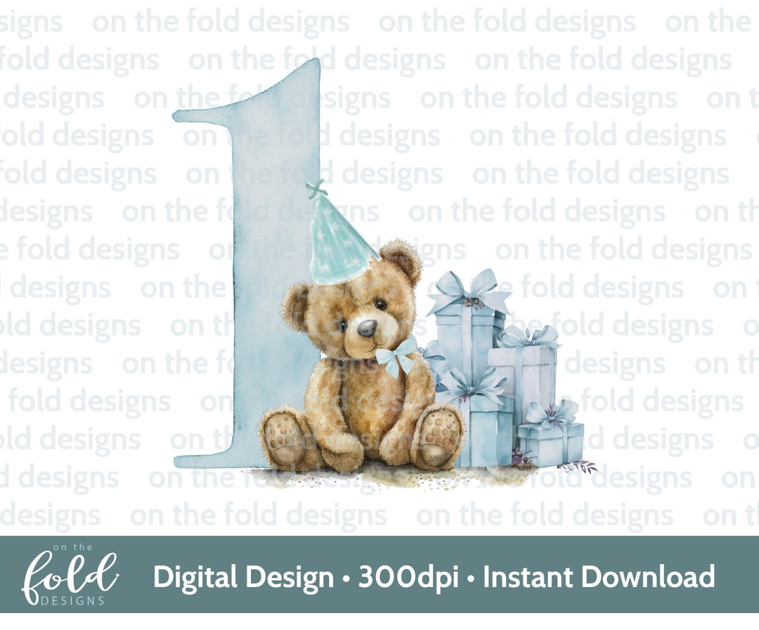 Teddy Bear, Number 1, Balloons, 1st Birthday, Clipart, Sublimation PNG ...