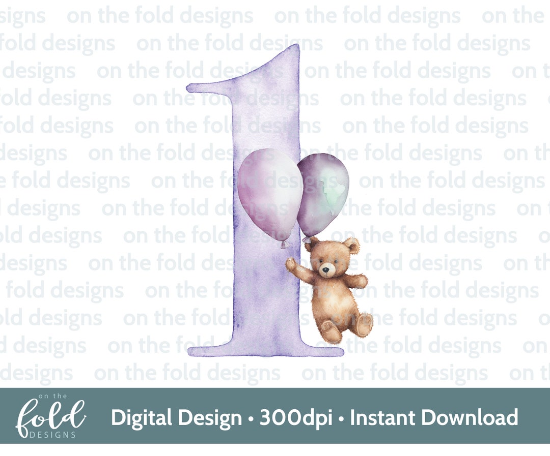 Teddy Bear, Number 1, Balloons, 1st Birthday, Clipart, Sublimation. PNG ...
