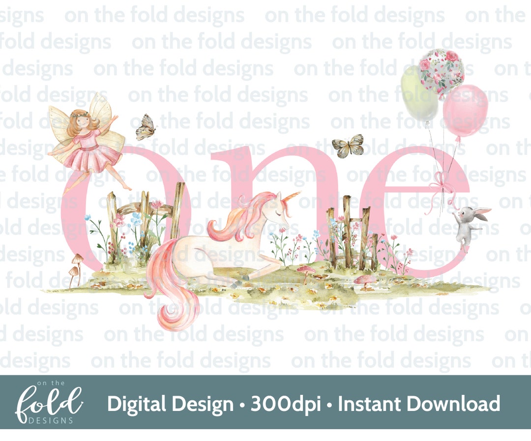 Fairy and Unicorn Magical, 1st Birthday, Number One, Watercolor Clipart ...