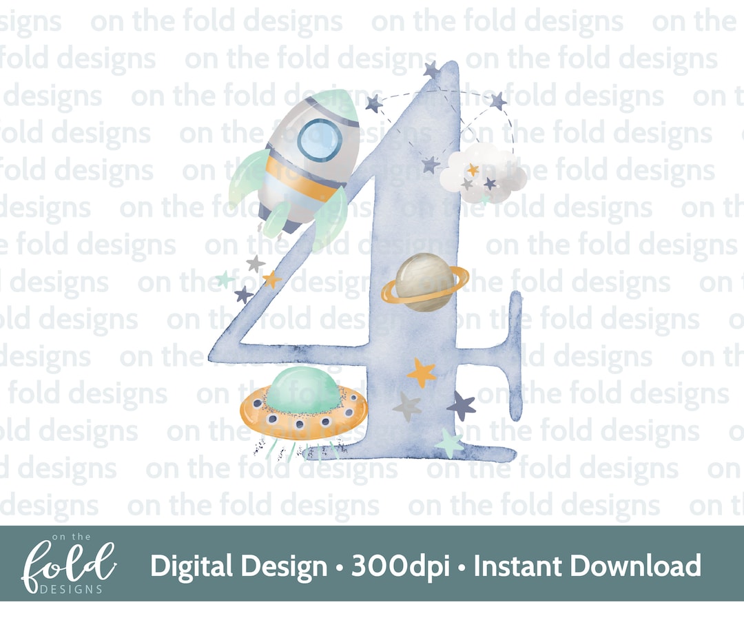 Space, Astronaut, 4th Birthday Number Clipart, Sublimation, PNG ...