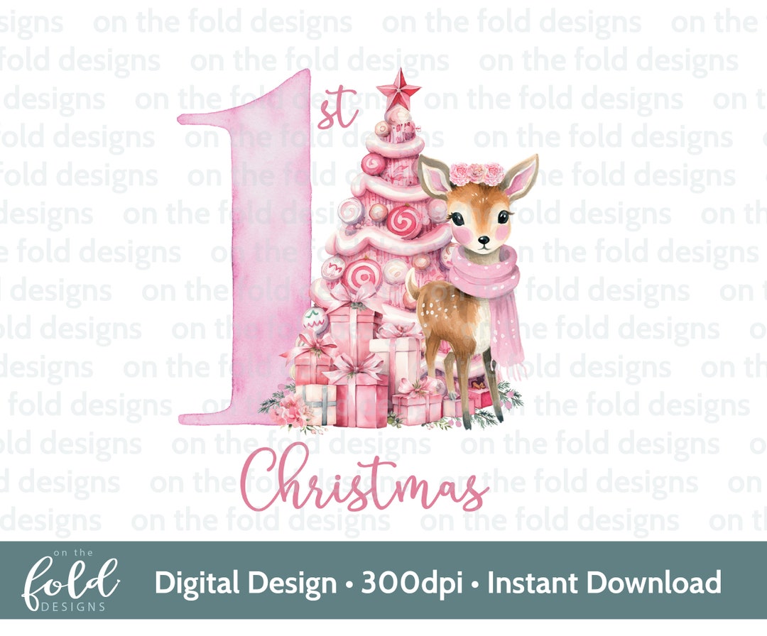 First Christmas Baby Deer Gift PNG Instant Digital Clipart Cute Pink ...