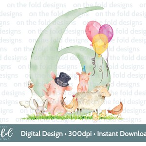 6th Birthday Farm Animal Clipart, Sublimation, Farmyard Fun, Birthday ...
