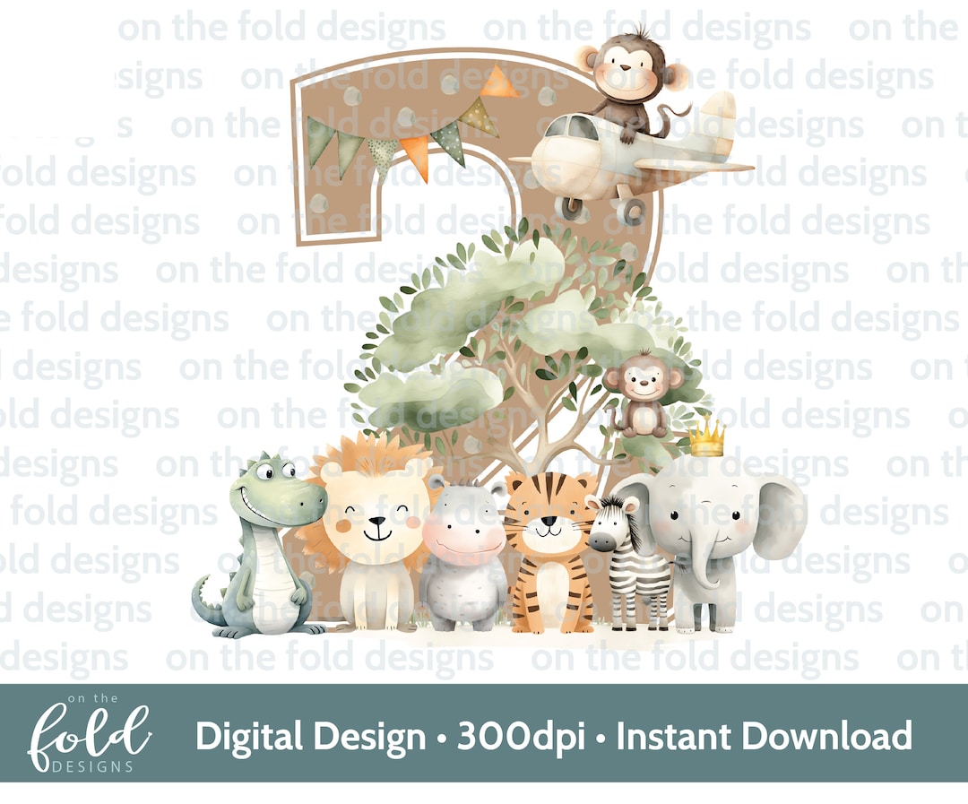 Safari 2nd Birthday, Clipart, Number Two PNG, Jungle Animal Sublimation ...