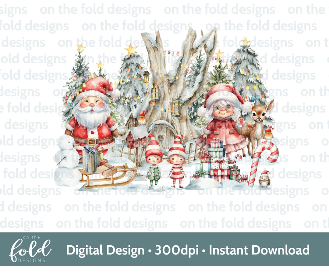 Christmas Woodland Santa Elves, Digital Clipart Sublimation North Pole ...