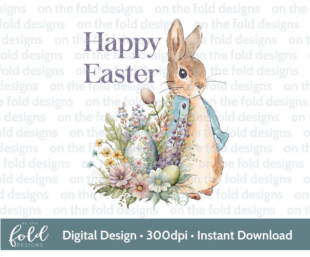 Peter Rabbit Easter Watercolour PNG, Wild Flowers, Easter Eggs, Digital ...