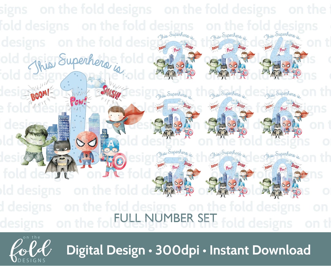 Superhero Number Set Clipart, Polka Dot Birthday PNG (digital Download ...