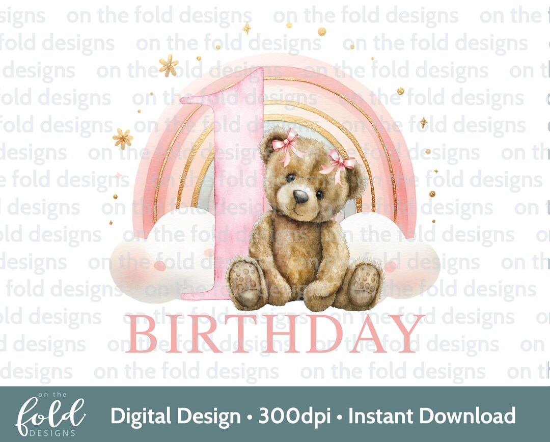 Teddy Bear Clipart Rainbow PNG 1st Birthday Transparent Background One ...