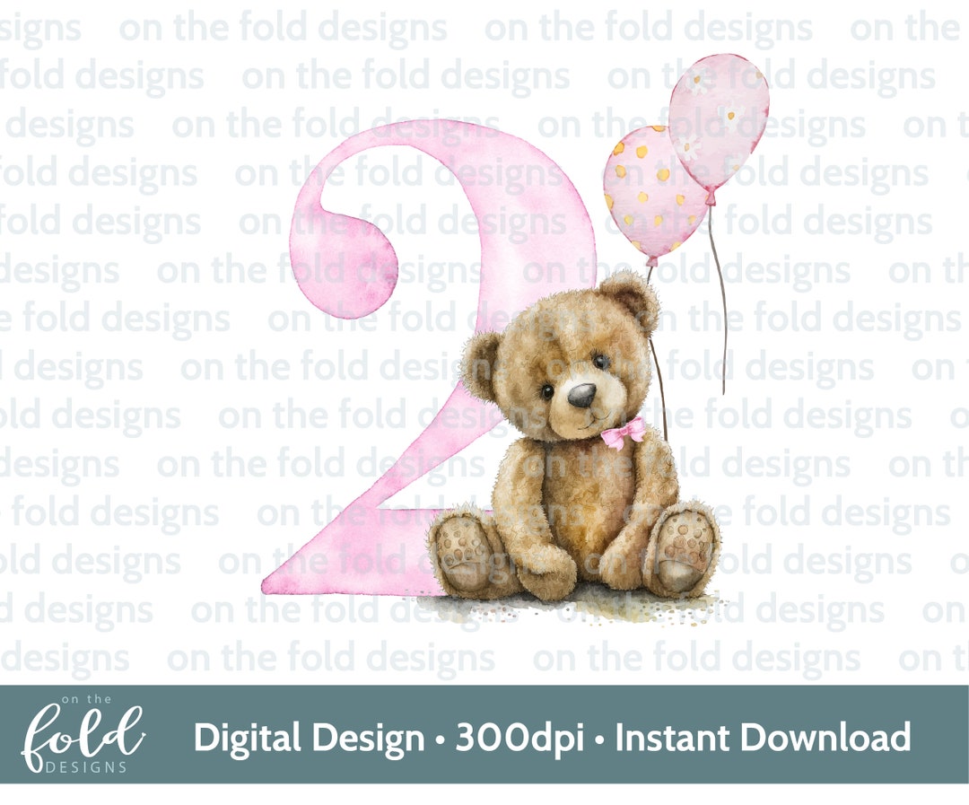 Teddy Bear, Number 2, Balloons, 2nd Birthday, Clipart, Sublimation. PNG ...