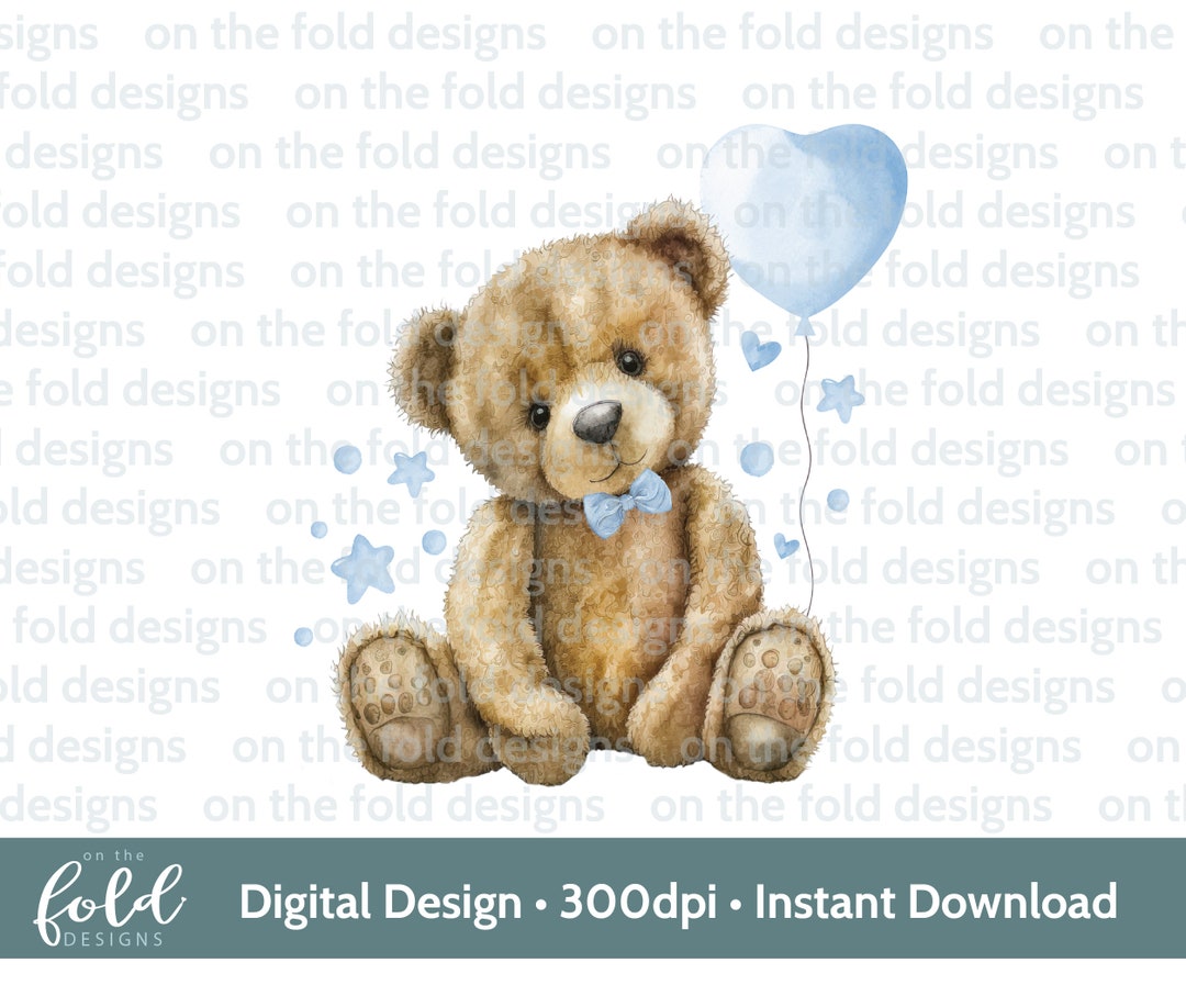Teddy Bear, Blue Balloon Clipart Birthday, UVDTF Sublimation PNG ...
