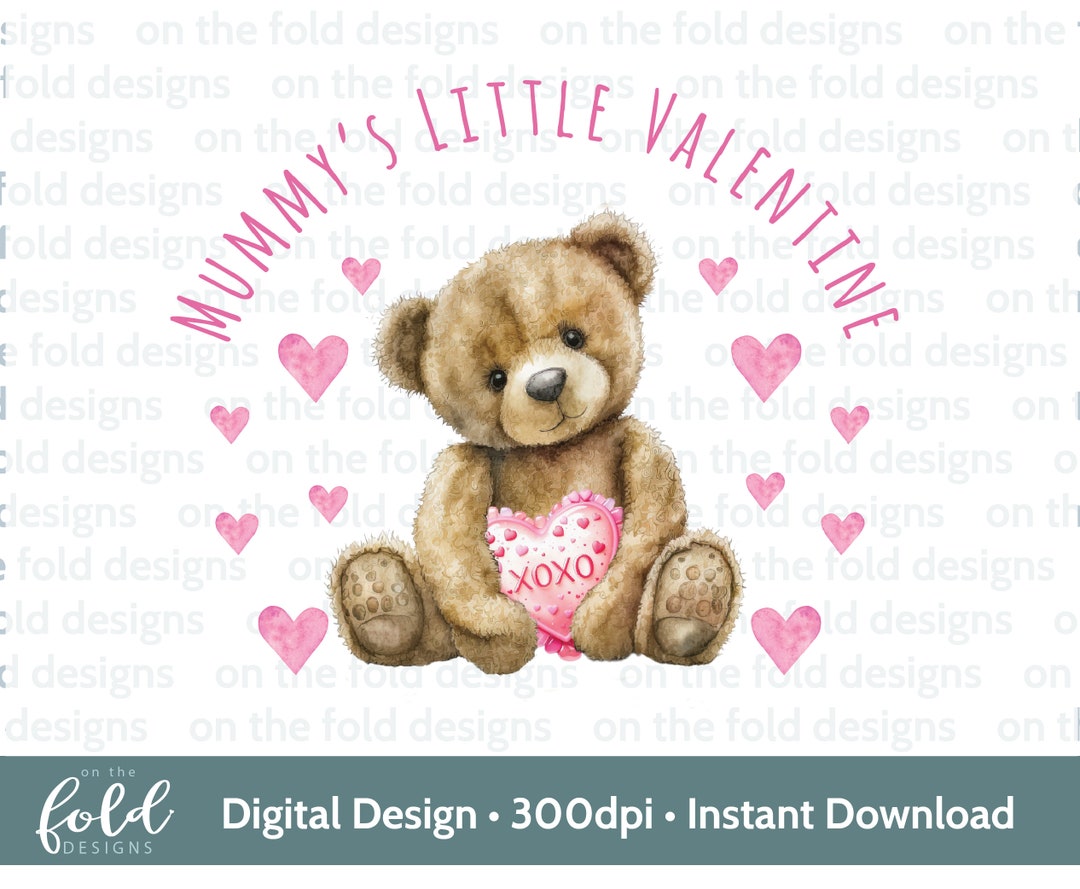 Mummy's Little Valentine Teddy Clipart Baby Pink Cute Heart PNG Digital ...