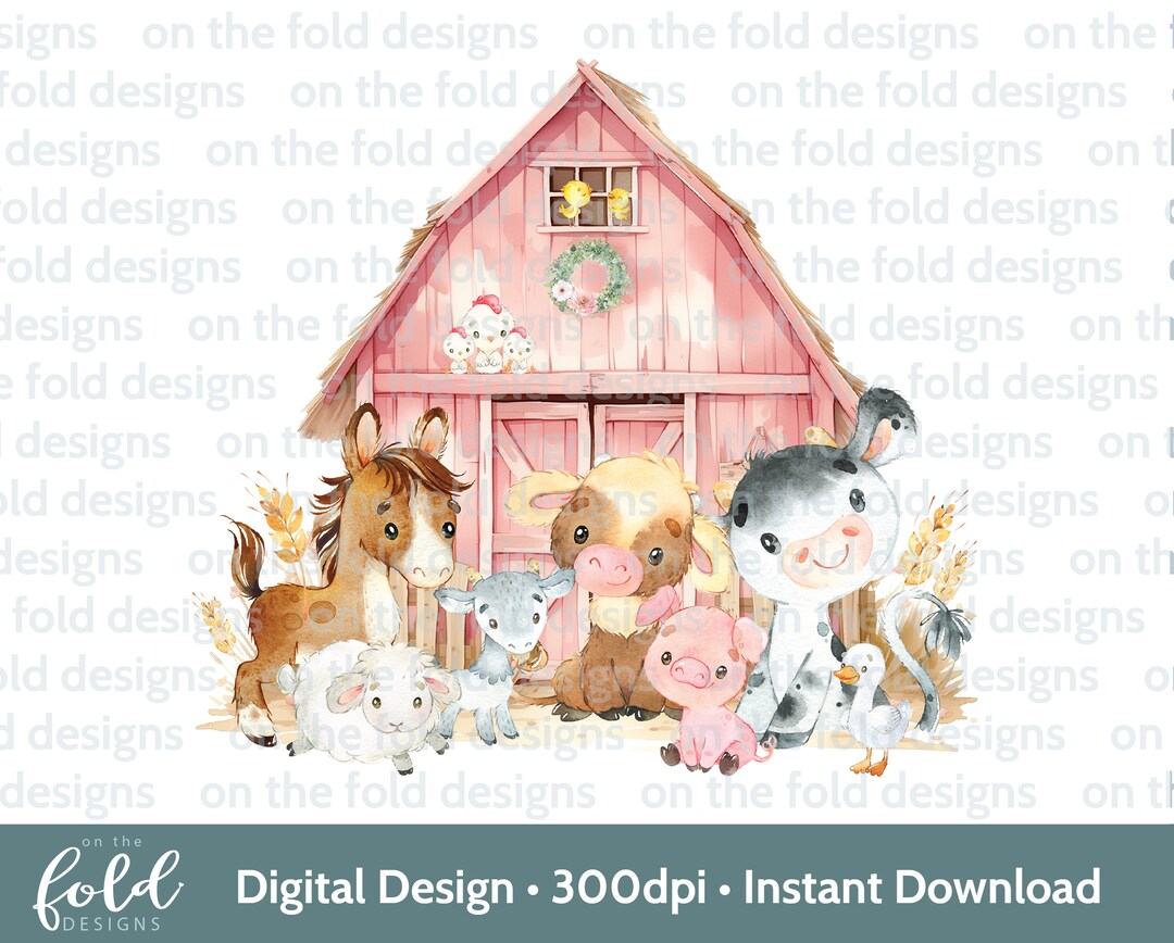 Pink Farm Animals Clipart PNG, Birthday Design (digital Download) - Etsy
