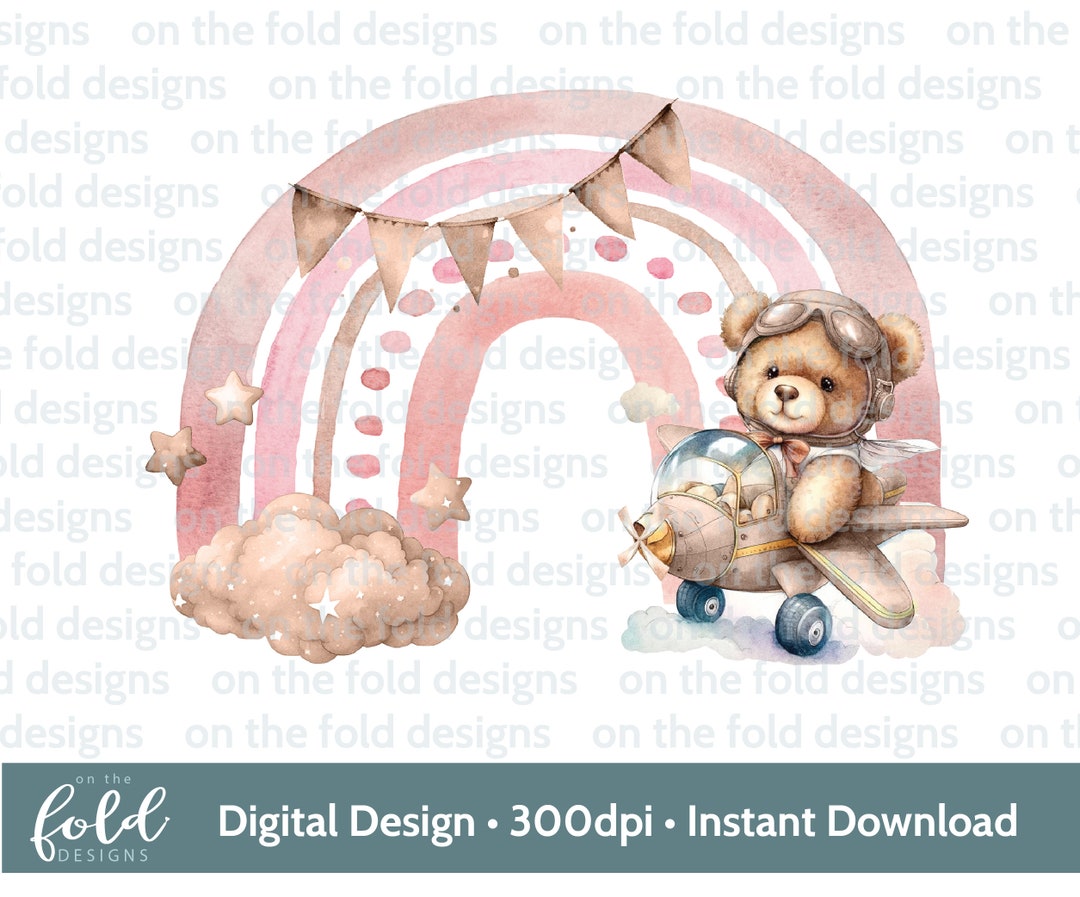 Teddy Rainbow Plane PNG, Transparent Clipart Design, New Baby, Birthday ...