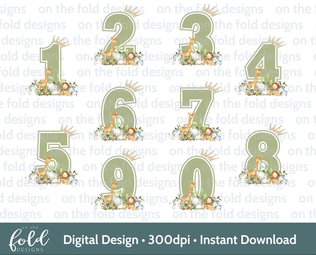 Safari Number Clipart Number Bundle PNG Jungle Animal Sublimation Party ...
