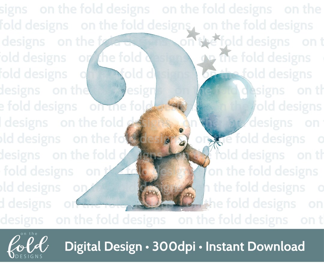 Teddy Bear, Number 2, Balloons, 2nd Birthday, Clipart, Sublimation. PNG ...