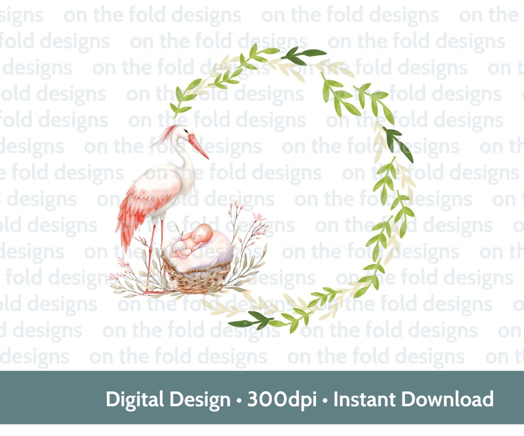 New Baby Stork Clipart Instant Download Transparent Background Baby ...