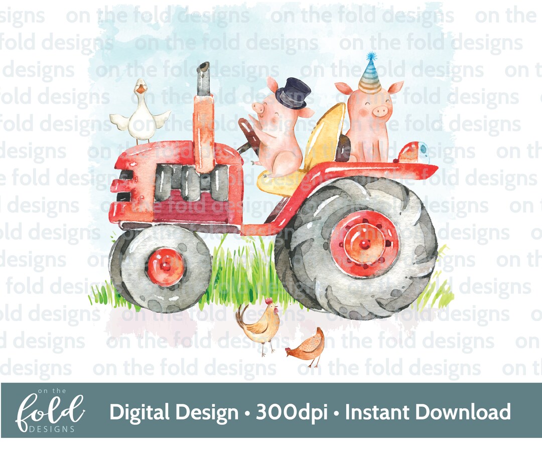 Pig Tractor Clipart, Farm Animal Sublimation, Farmyard Fun, Birthday ...