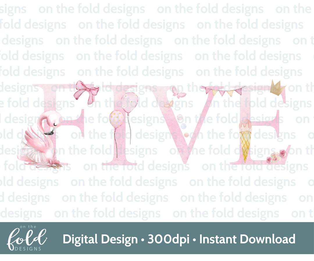 Flamingo, 5th Birthday, Five, Clipart, Png, Instant Download ...