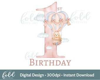 Hot Air Balloon Onderful 1st Birthday, Blue First Birthday Teddy Design ...