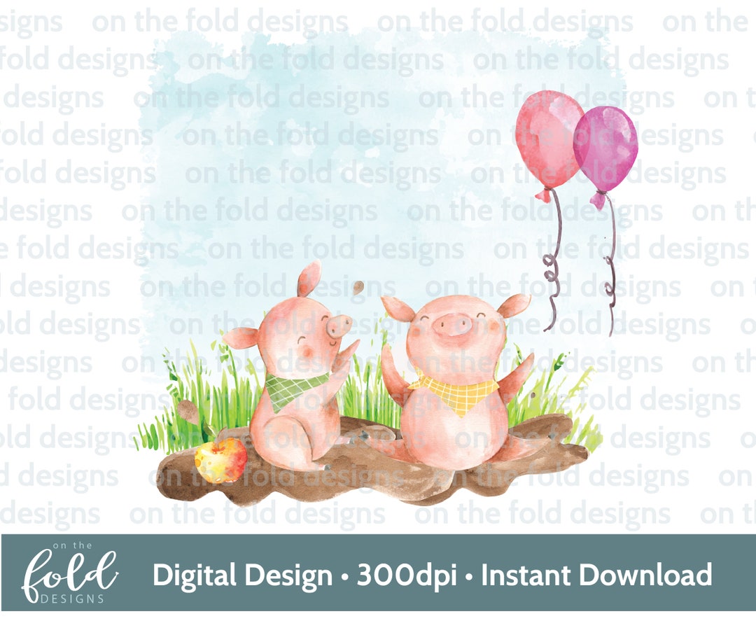 Pigs in Muck, Cute Pig Clipart, Farm Sublimation, Farm Animals ...