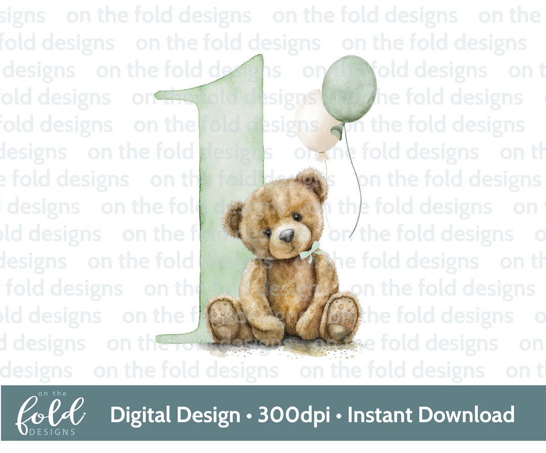 Teddy Bear, Number 1, Balloons, 1st Birthday, Clipart, Sublimation. PNG ...