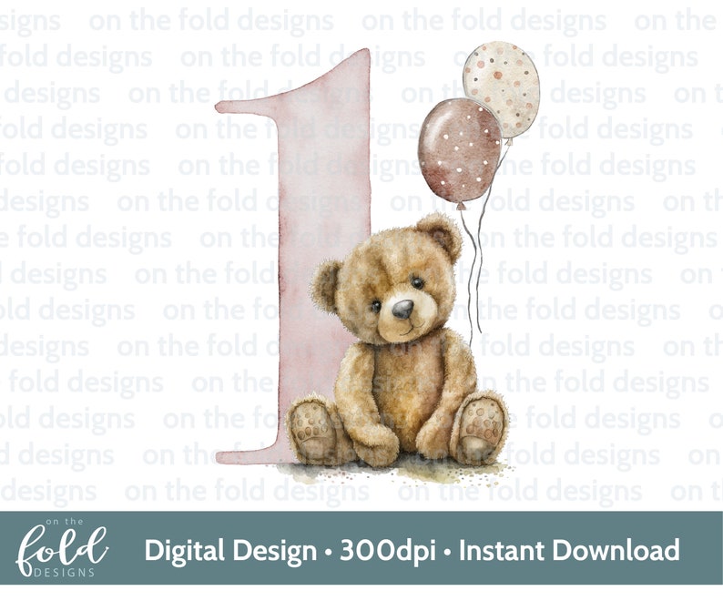 Teddy Bear Number 1 Balloons 1st Birthday Clipart - Etsy