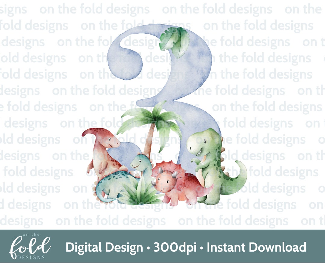 Number Three, Dinosaur, 3rd Birthday, Dino PNG, Clipart Design ...