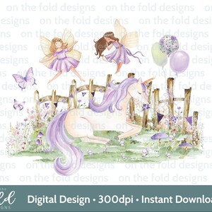 Unicorn Fairy Clipart Magical Purple, Watercolor Clipart, PNG, Girl ...