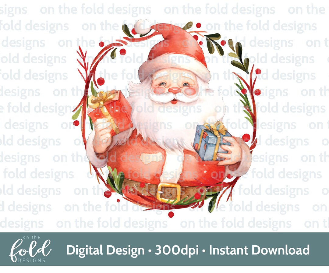 Father Christmas Wreath Clipart, Cute 1st Xmas PNG Instant Digital ...