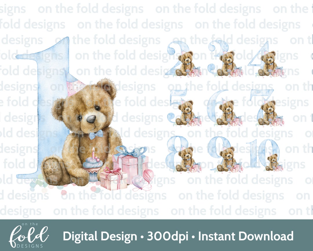 Teddy Clipart Birthday Number 1 2 3 4 5 6 7 8 9 10 Pastel Blue Image ...