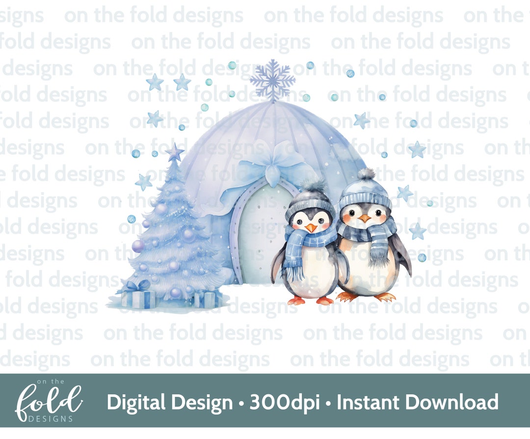 Christmas Penguins Igloo Clipart Blue New Home 1st PNG Instant Download ...