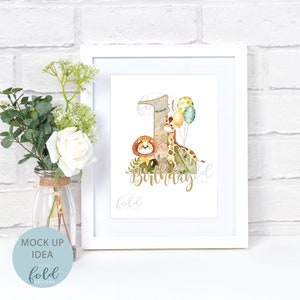 Safari 1st Birthday Number One Png With Animal Leaf and Glitter Number ...