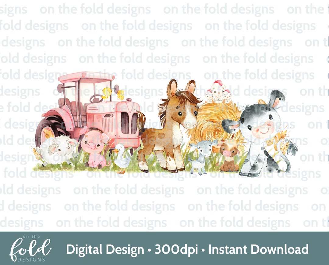 Pink Farm Yard Animals PNG Clipart Birthday Tshirt Card Design DTF DTG ...