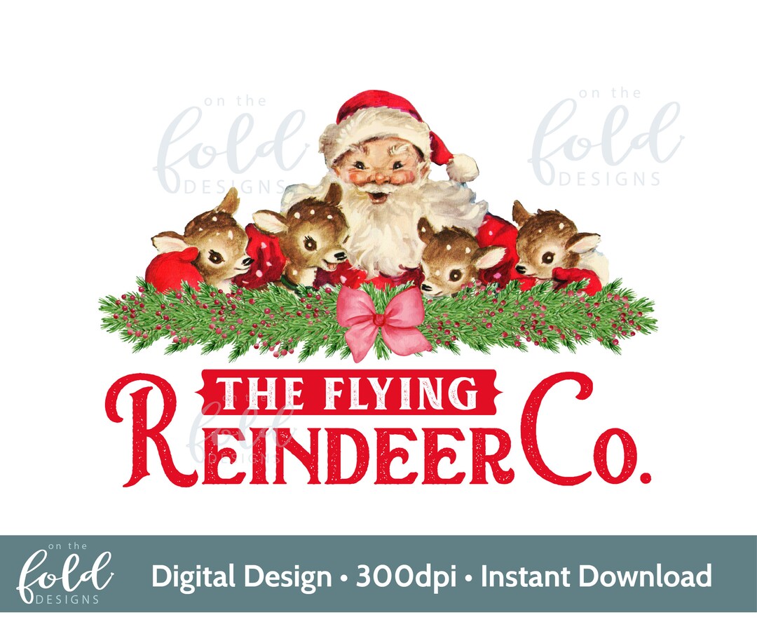 Vintage Santa Reindeer Retro Sign PNG Clipart for Sublimation Instant ...