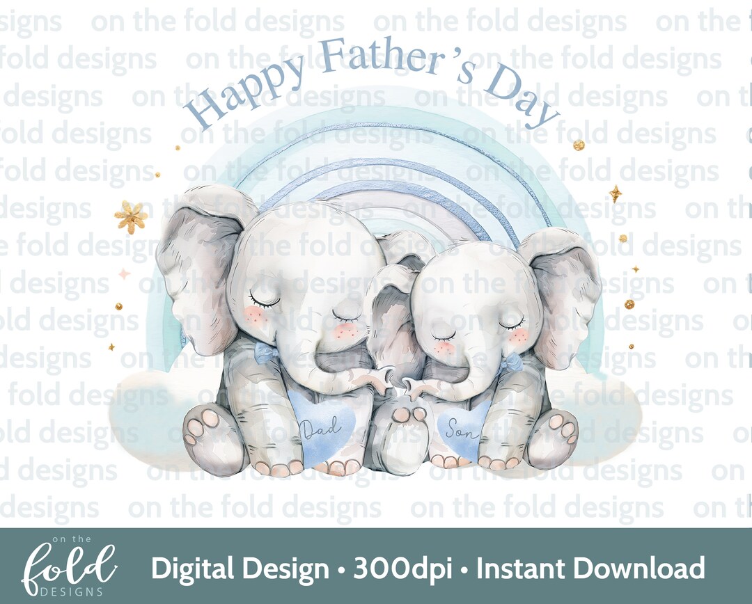 Father's Day Elephant Clipart Daddy Grandad Dad + Baby Blue Rainbow ...