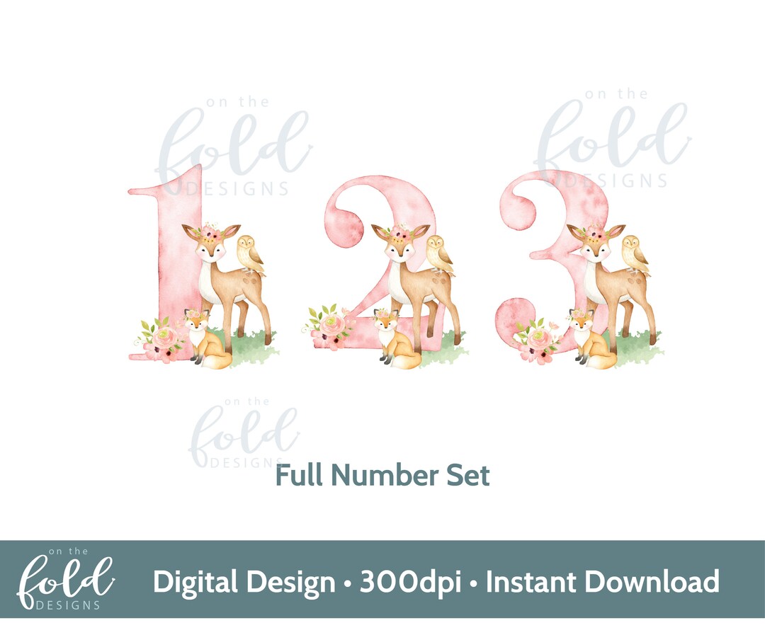 Forest, Woodland Animal Number Set 0-9 Birthday Design, Deer, Owl, Fox ...