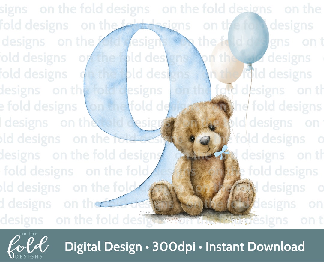 Teddy Bear, Number 9, Balloons, 9th Birthday, Clipart, Sublimation. PNG ...