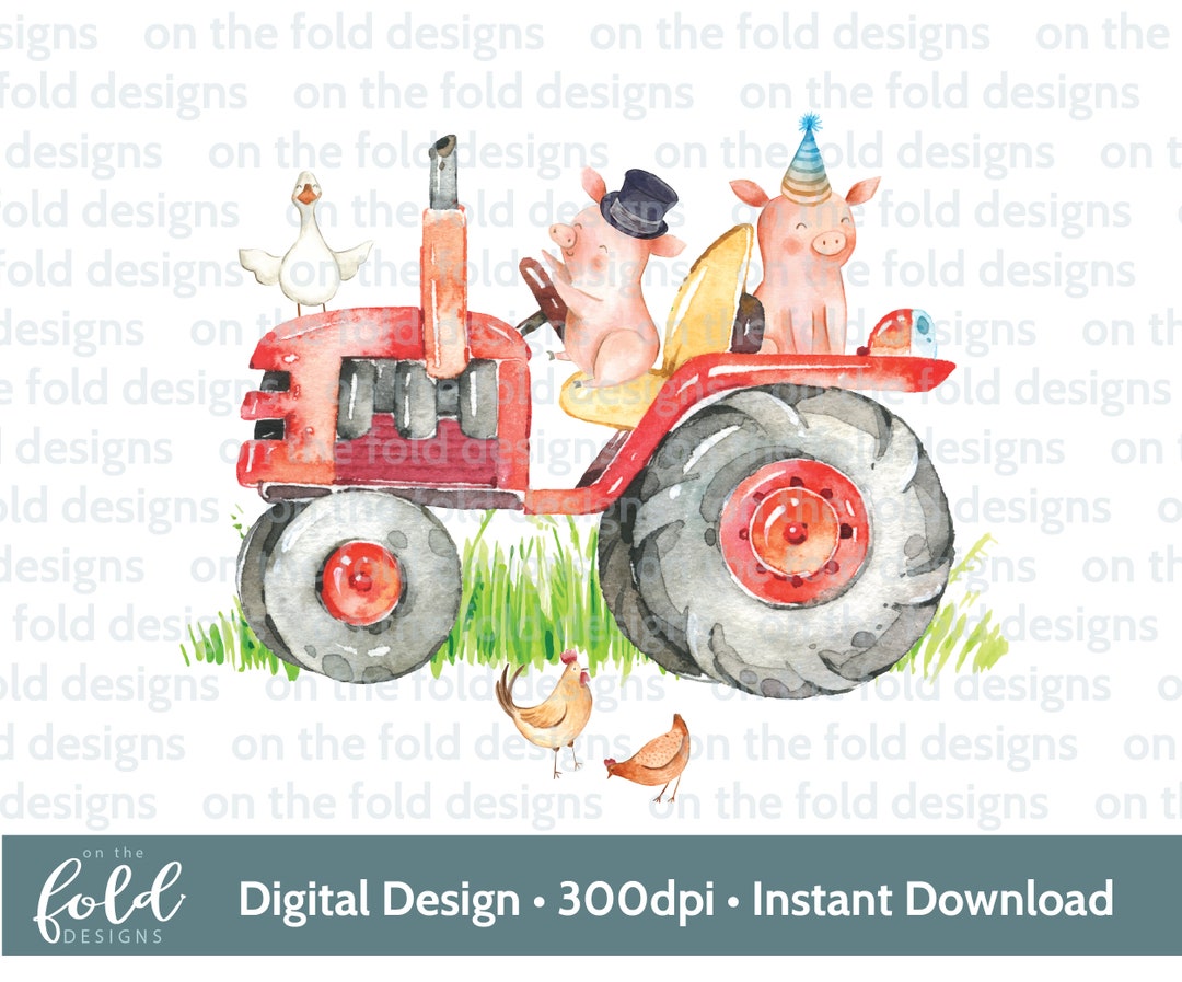 Pig Tractor Clipart, Farm Animal Sublimation, Farmyard Fun, Birthday ...