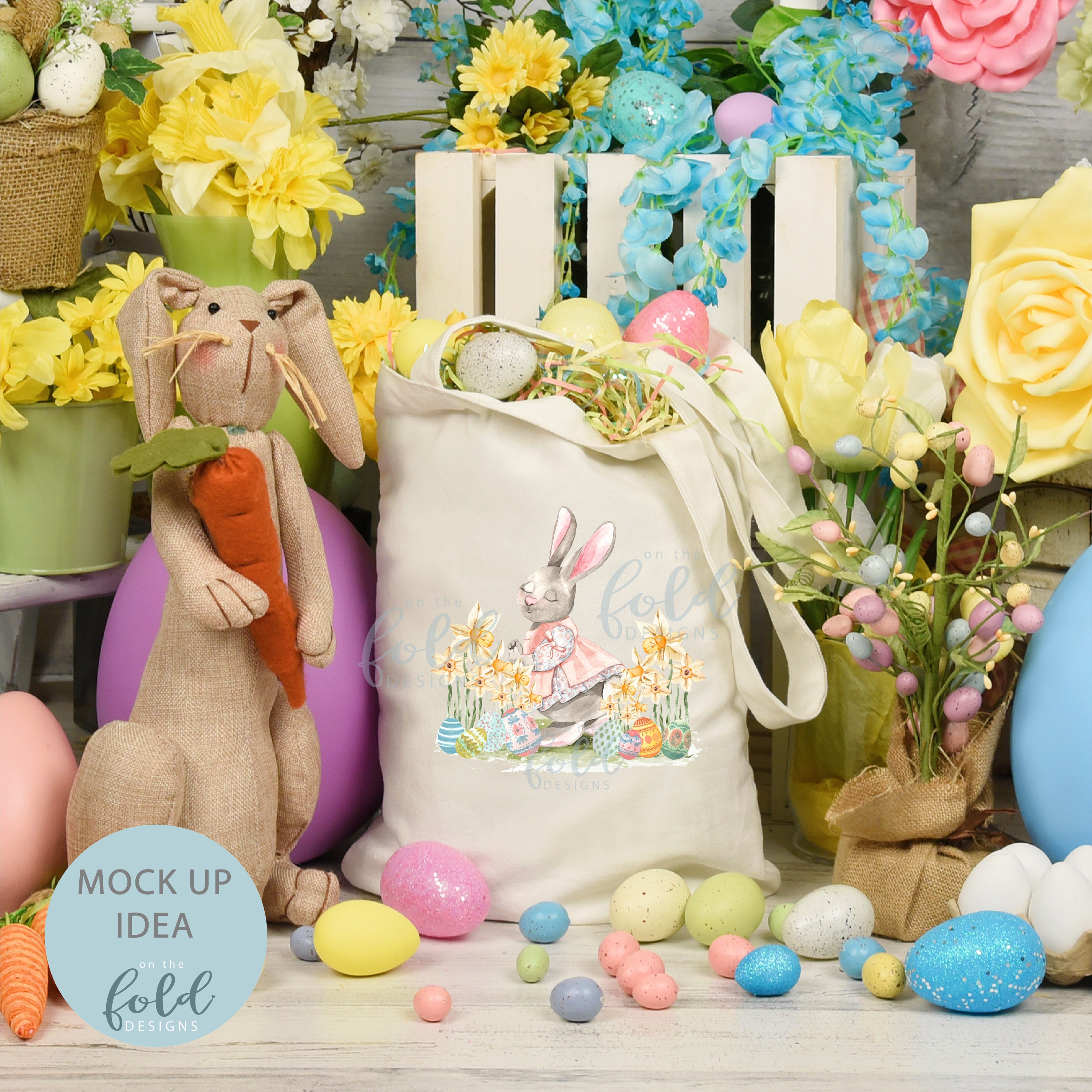 Easter Bunny Rabbit Clipart Eggs Daffodil Flowers Spring Garden PNG ...
