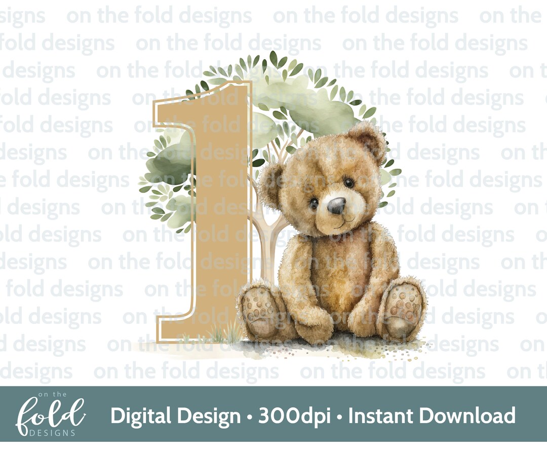 Teddy Bear, Number 1, Rustic, 1st Birthday, Clipart, Sublimation PNG ...
