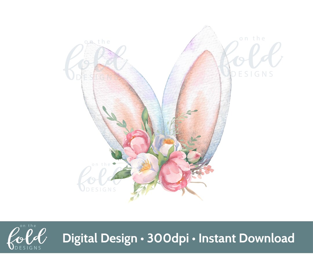 Easter Bunny Ears, Floral Garland, Watercolour PNG, Instant Digital ...