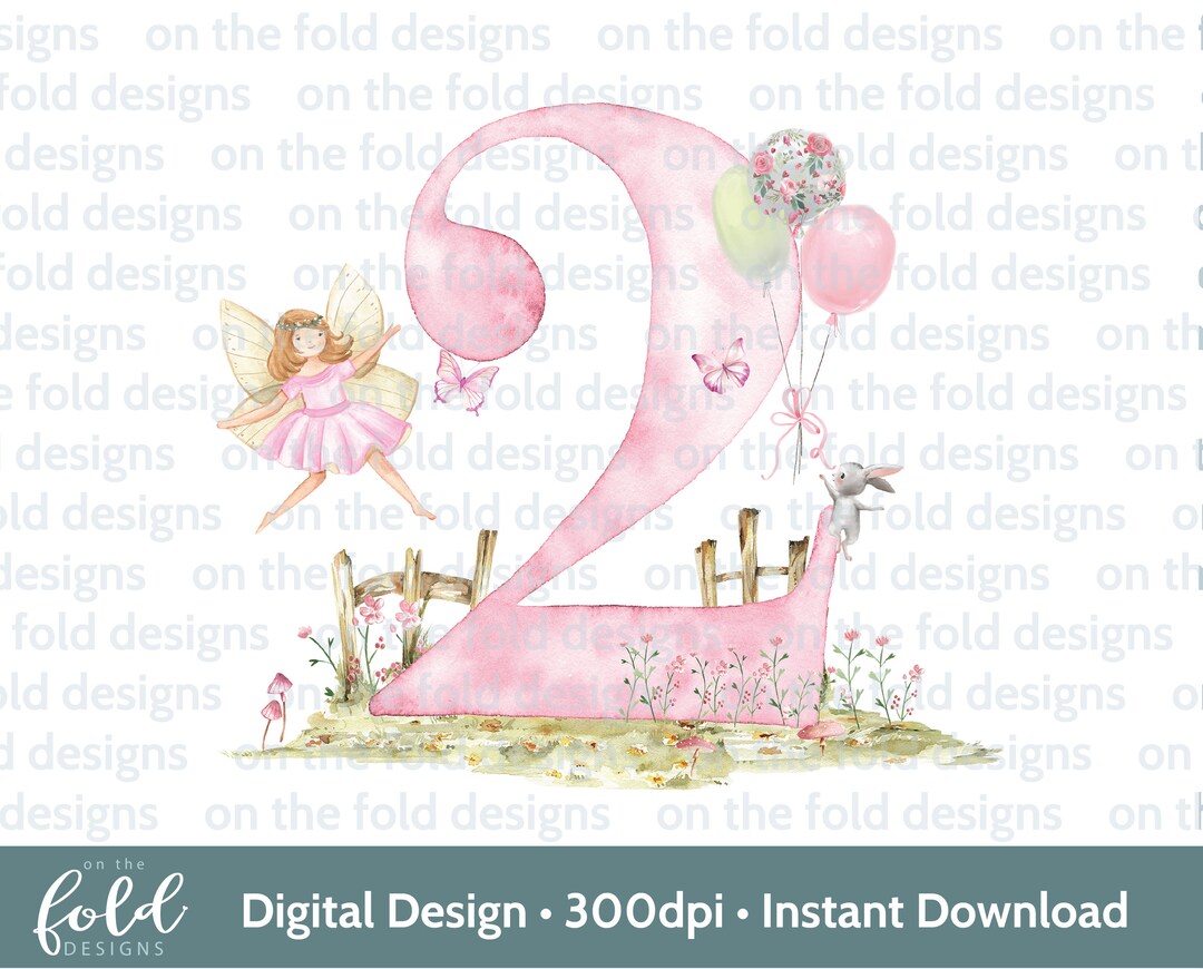 Fairy 2nd Birthday Clipart Magical Purple Number Two, Watercolor ...